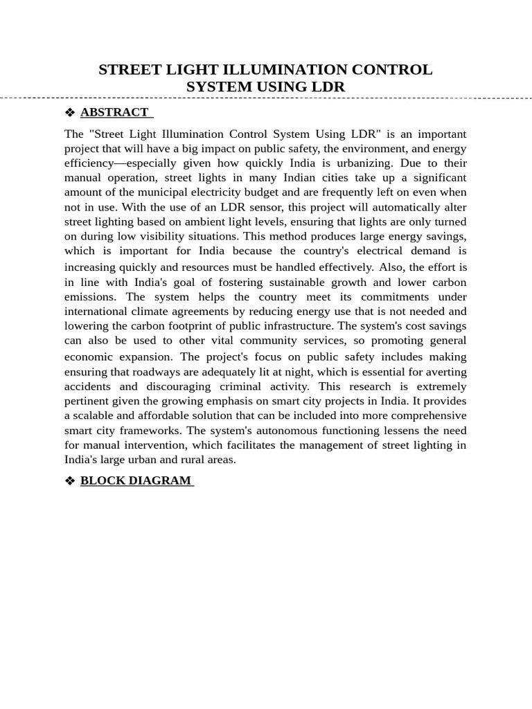 CT-020 Street Light Illumination Control System Using LDR | PDF