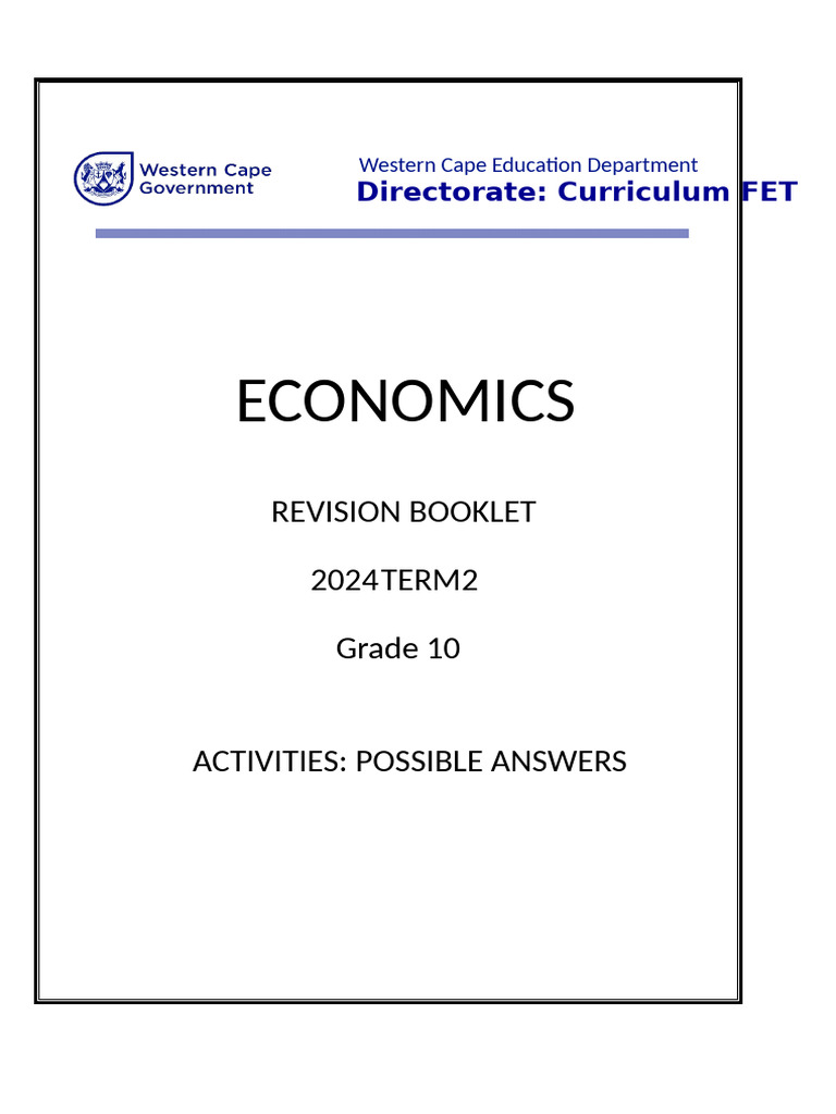 2024 Econ Term 2 GR 10 Revision Booklet - Solutions | PDF | Perfect ...