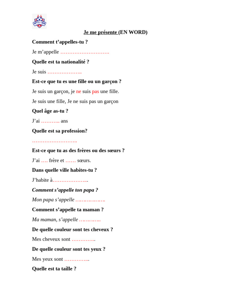 Je Me Présente en Francais | PDF
