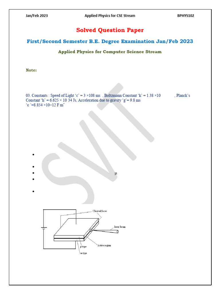 Applied Physics For Cse Stream Jan 2023 Solved | PDF