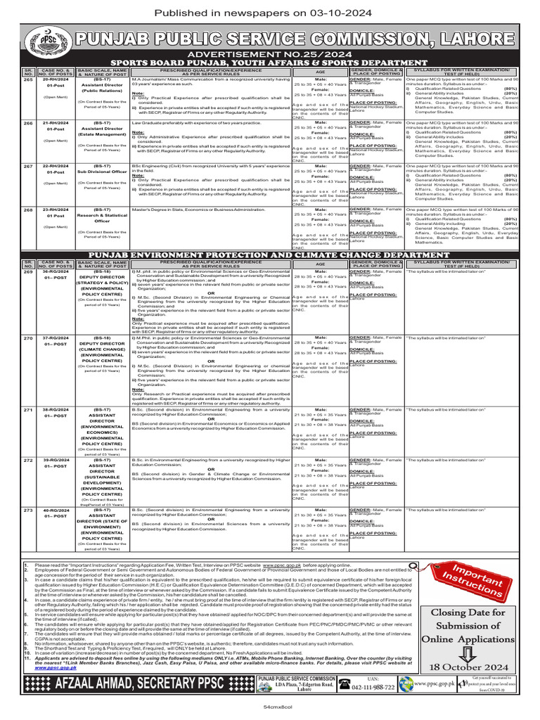 PPSC Advt No-25-2024 03-10-2024 X7 Version | PDF