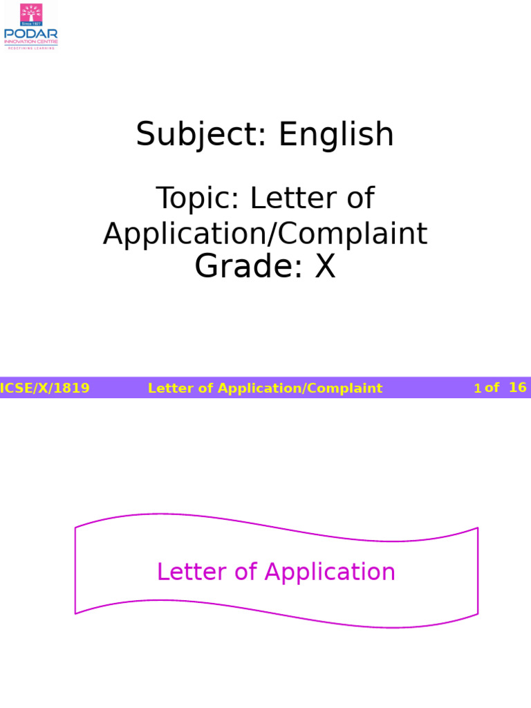 ICSE - X - Eng - Letter of Application - Complaint | PDF