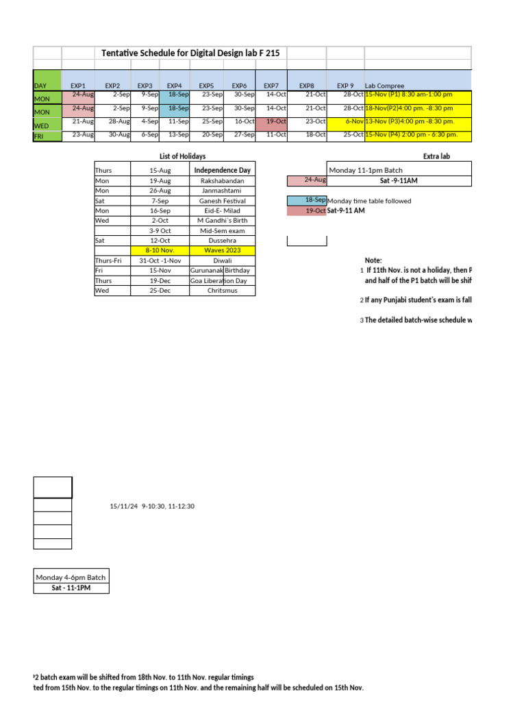 DD Lab Schedule (Revised) | PDF