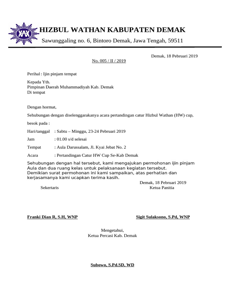 Contoh Surat Pinjam Tempat | PDF