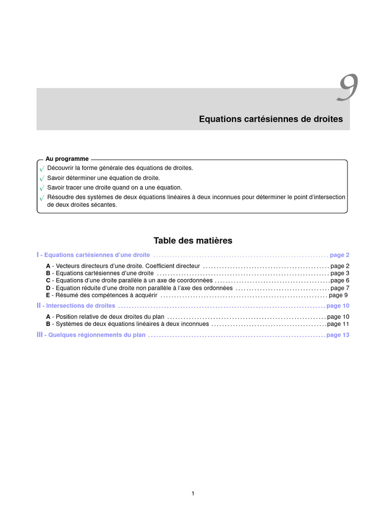 09 Equations de Droites Chapitre | PDF 09 Equations de Droites Chapitre | PDF