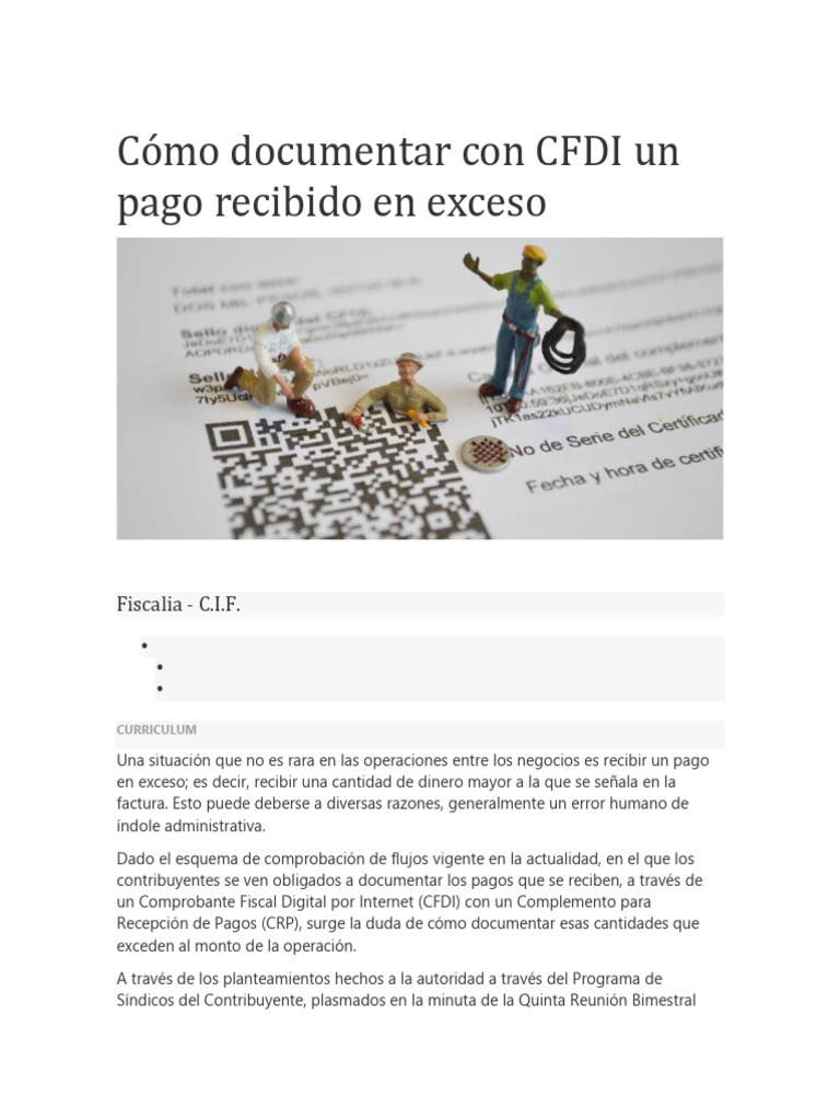 Cómo Documentar Con CFDI Un Pago Recibido en Exceso | PDF | Factura