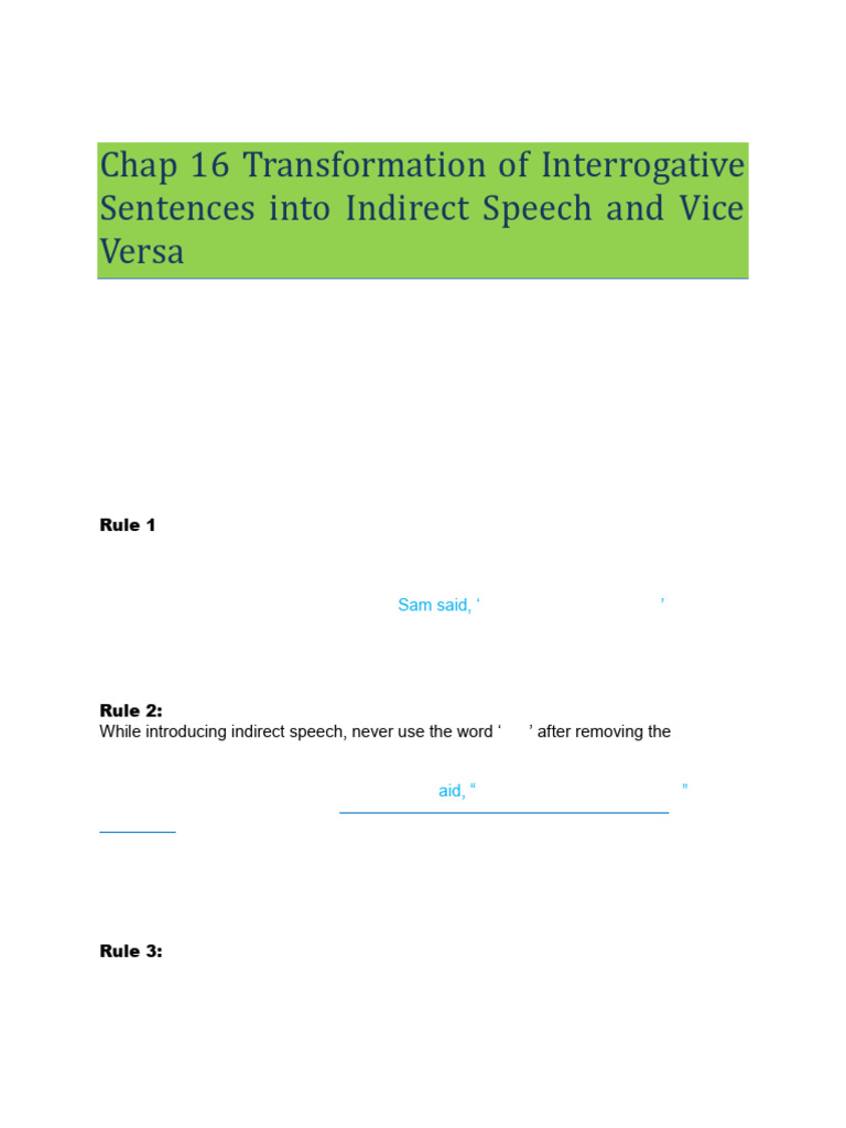 Chap 16 Transformation of Interrogative Sentences Into Indirect Speech ...