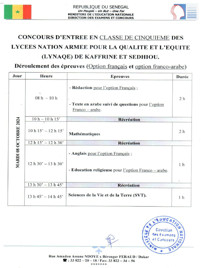 Lynaqe 2024 Chronogramme 5eme-1 | PDF