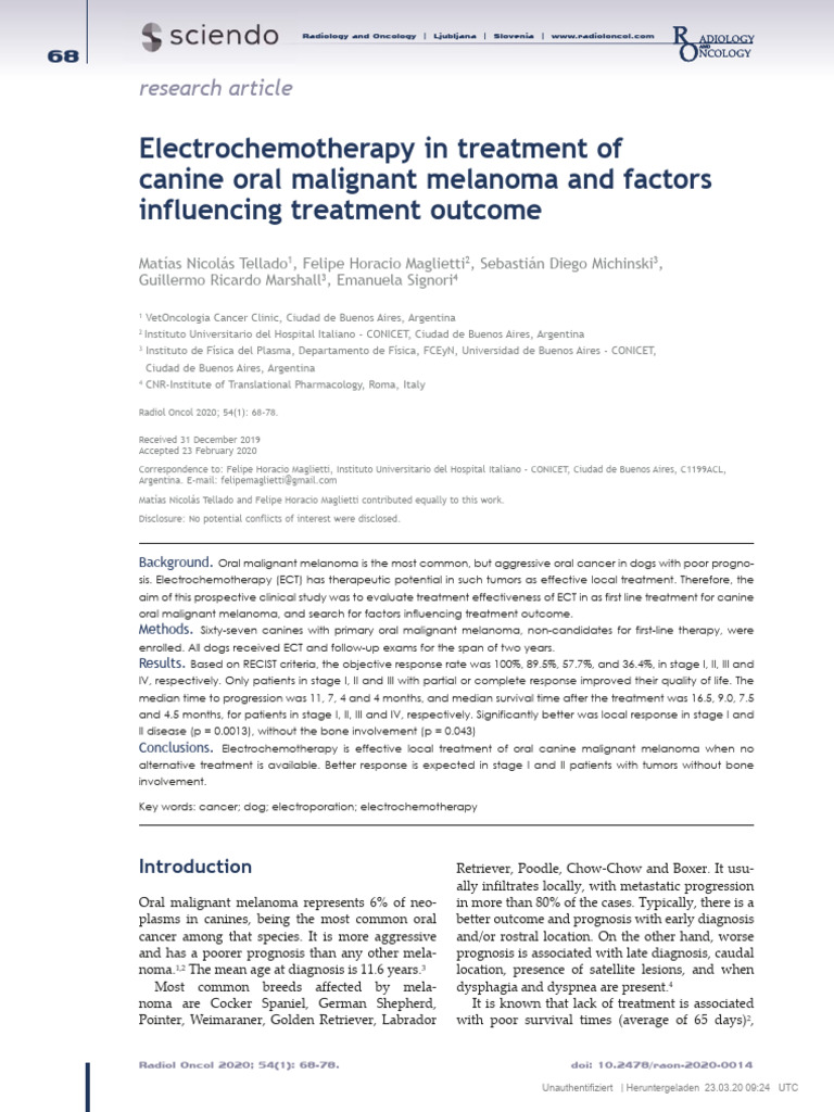 Electrochemotherapy in Treatment of Canine Oral Malignant Melanoma and ... Electrochemotherapy in Treatment of Canine Oral Malignant Melanoma and ...