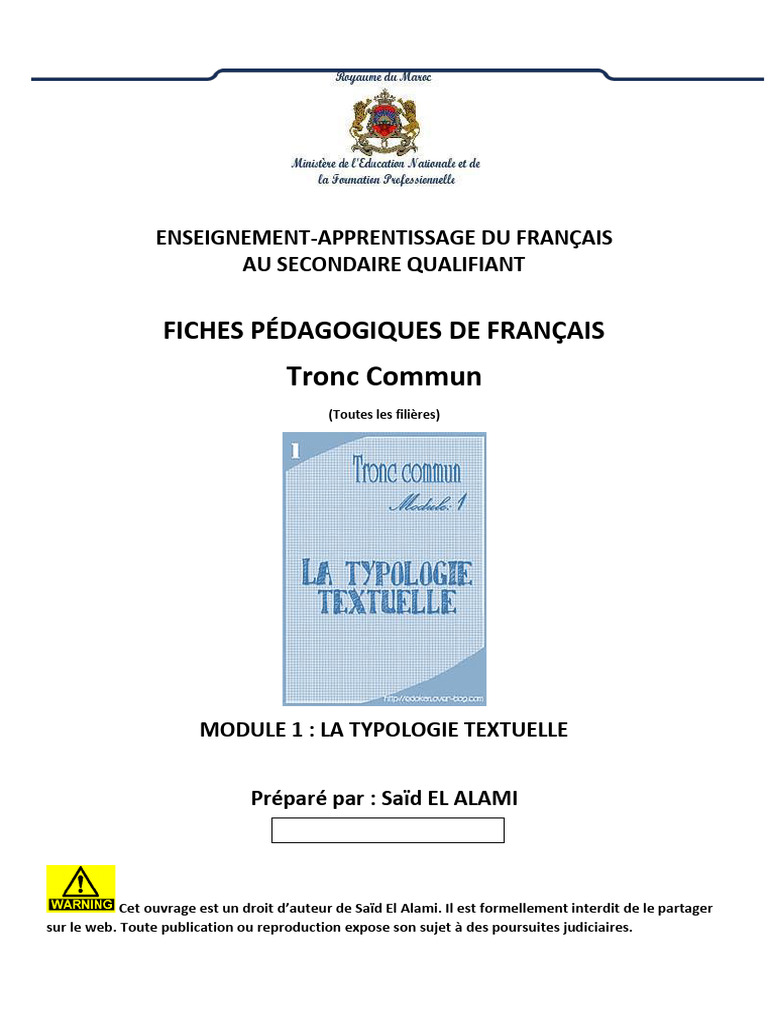Fiches T.C Module 1 La Typologie Textuelle | PDF
