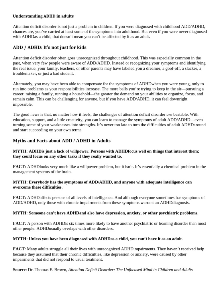 Understanding ADHD in Adults | PDF | Attention Deficit Hyperactivity ...