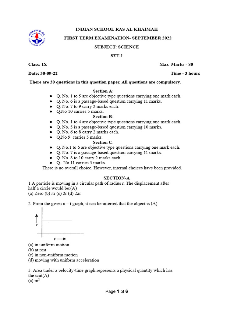 SCIENCE GRADE-9 (1) TERM-1 QP Revised | PDF