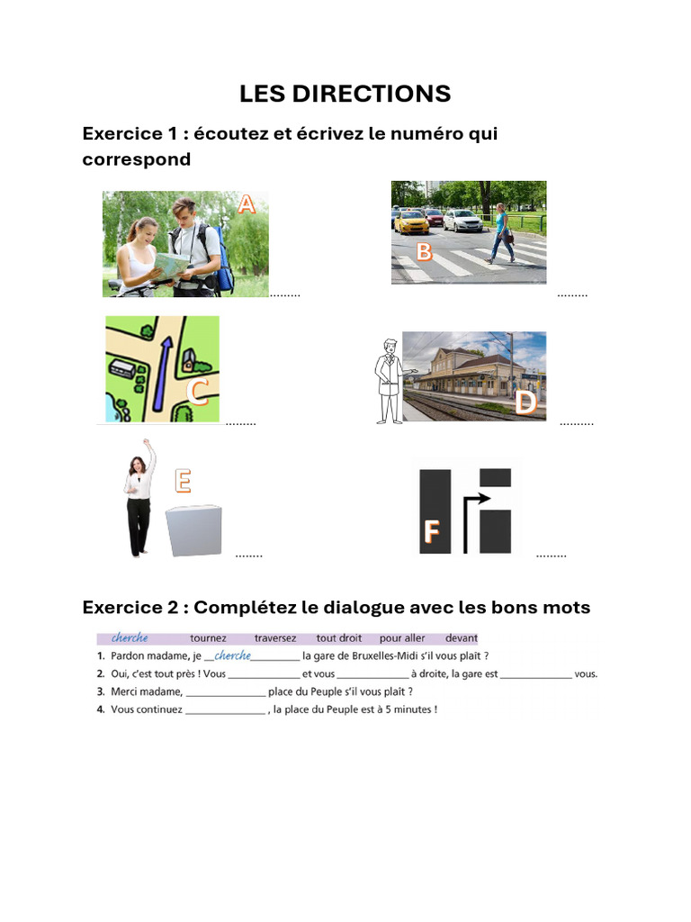LES DIRECTIONS Exercices | PDF