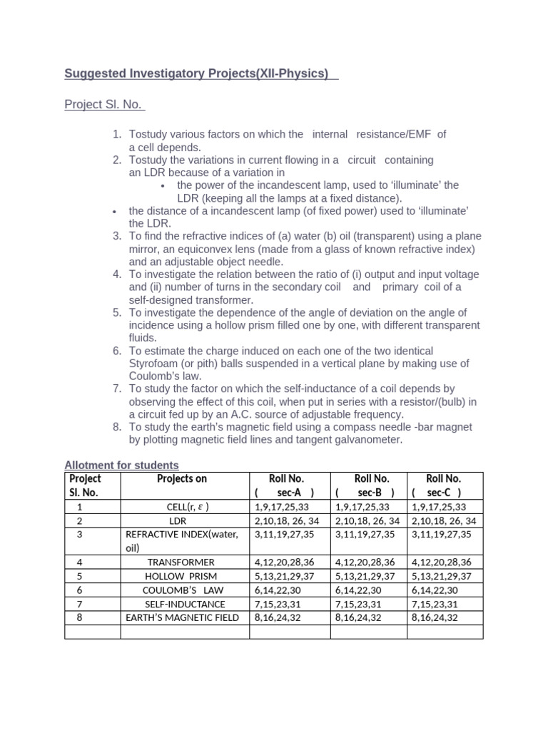 Physics Projects XII | PDF