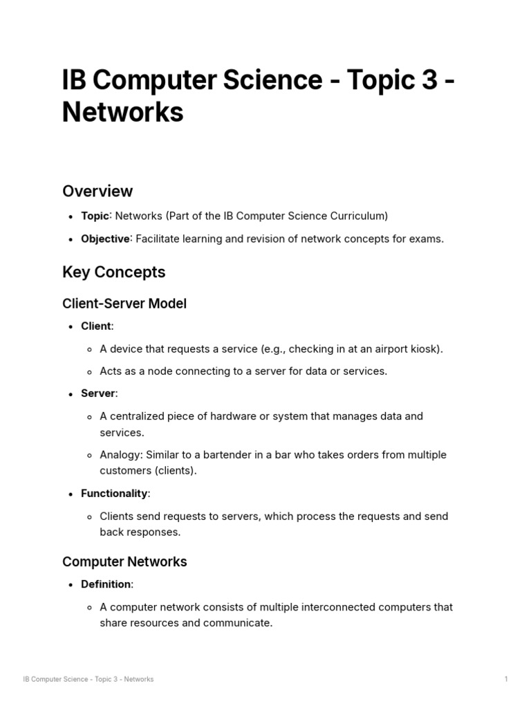 IB Computer Science - Topic 3 - Networks | PDF