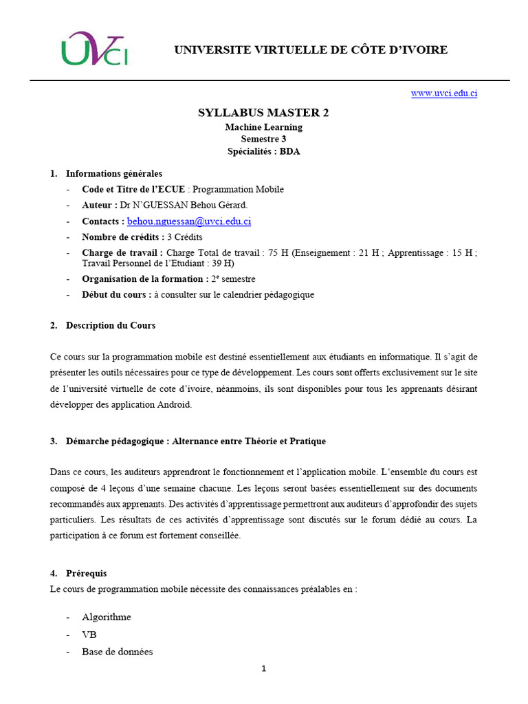 Syllabus Programmation Mobile | PDF | Computers