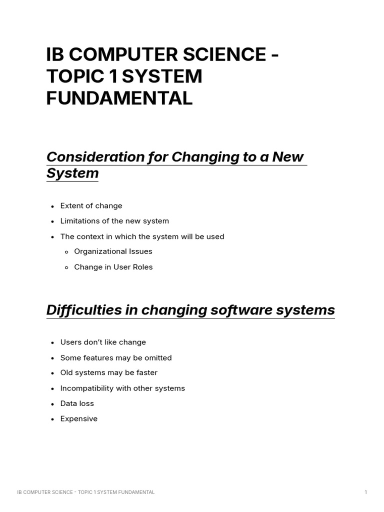 Ib Computer Science - Topic 1 System Fundamental | PDF