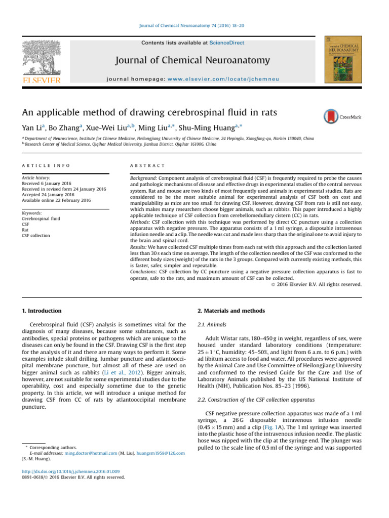 CSF Collection Rats | PDF