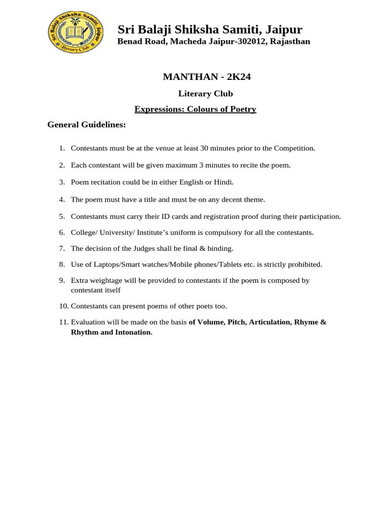 Guidelines For 'Colours of Poetry' | PDF