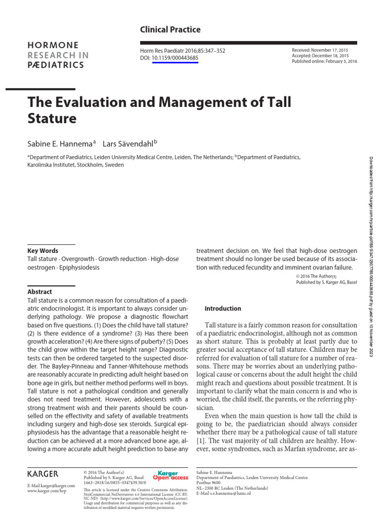 The Evaluation and Management of Tall Stature: Research in | PDF ...