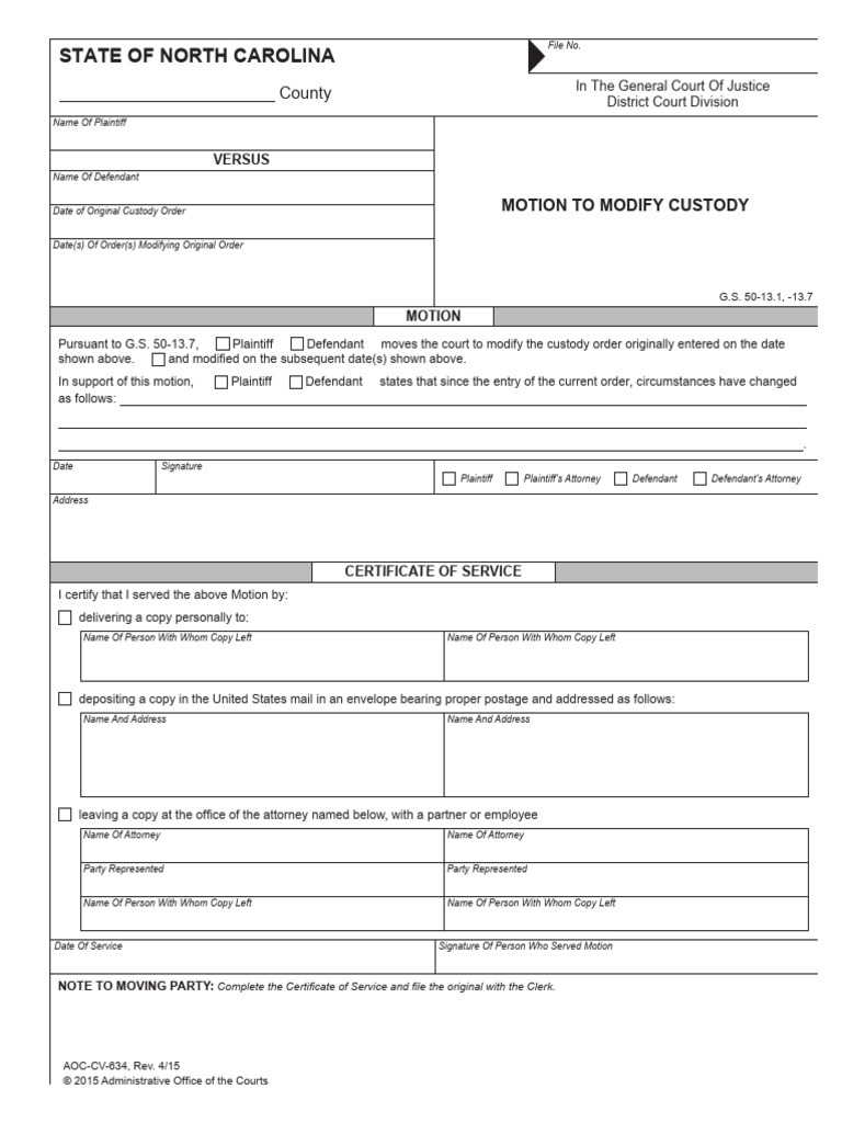 Motion To Modify Custody (Blank) | PDF