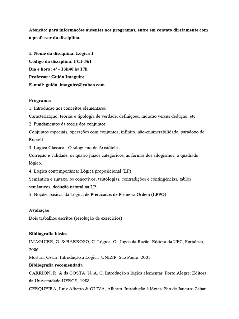 IFCS Filosofia Programas 2021 2 | PDF