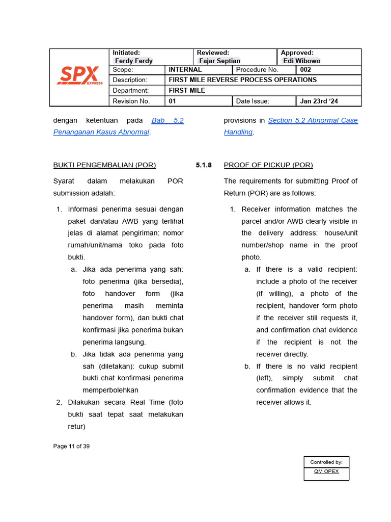 SOP.SPX.FM.002 - Proses Reverse | PDF