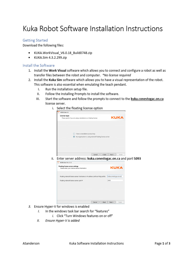 Kuka Software Installation Instructions | PDF