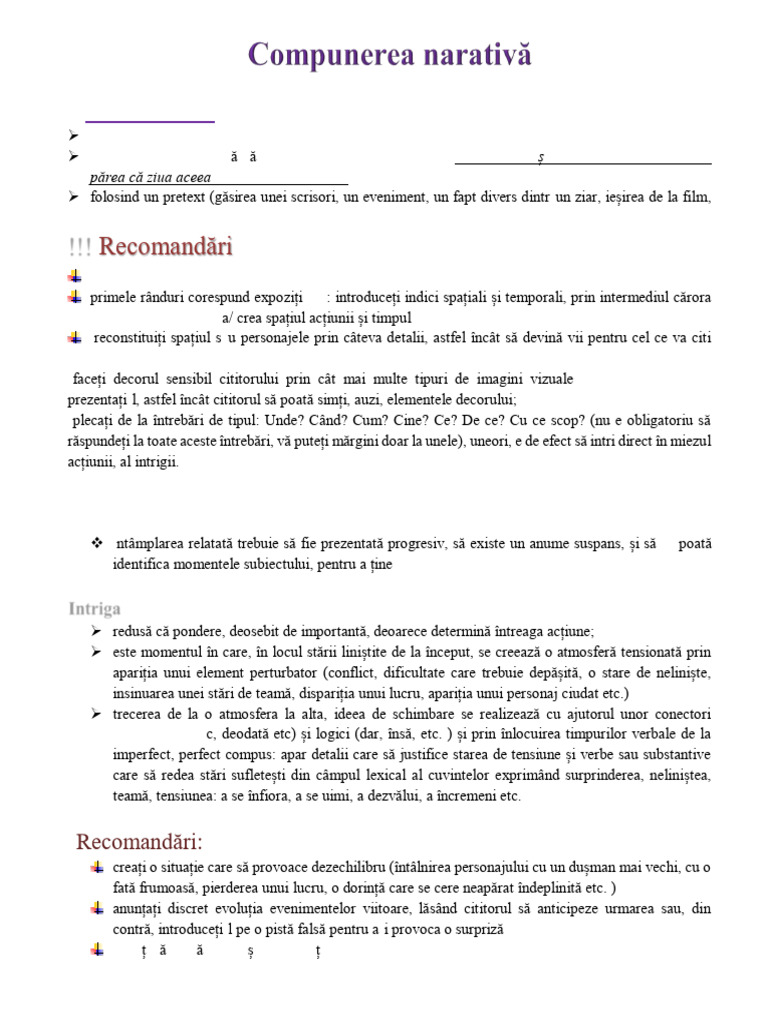 Compunerea Narativa - SFATURI 2024 | PDF