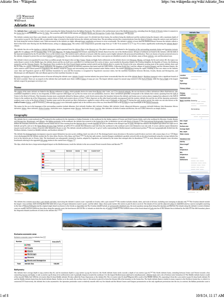 Adriatic Sea - Wikipedia | PDF