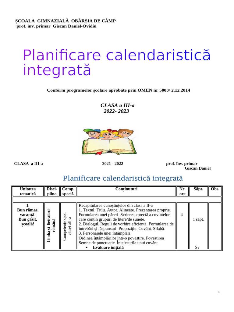 Planificare Clasa 3 22-23 | PDF