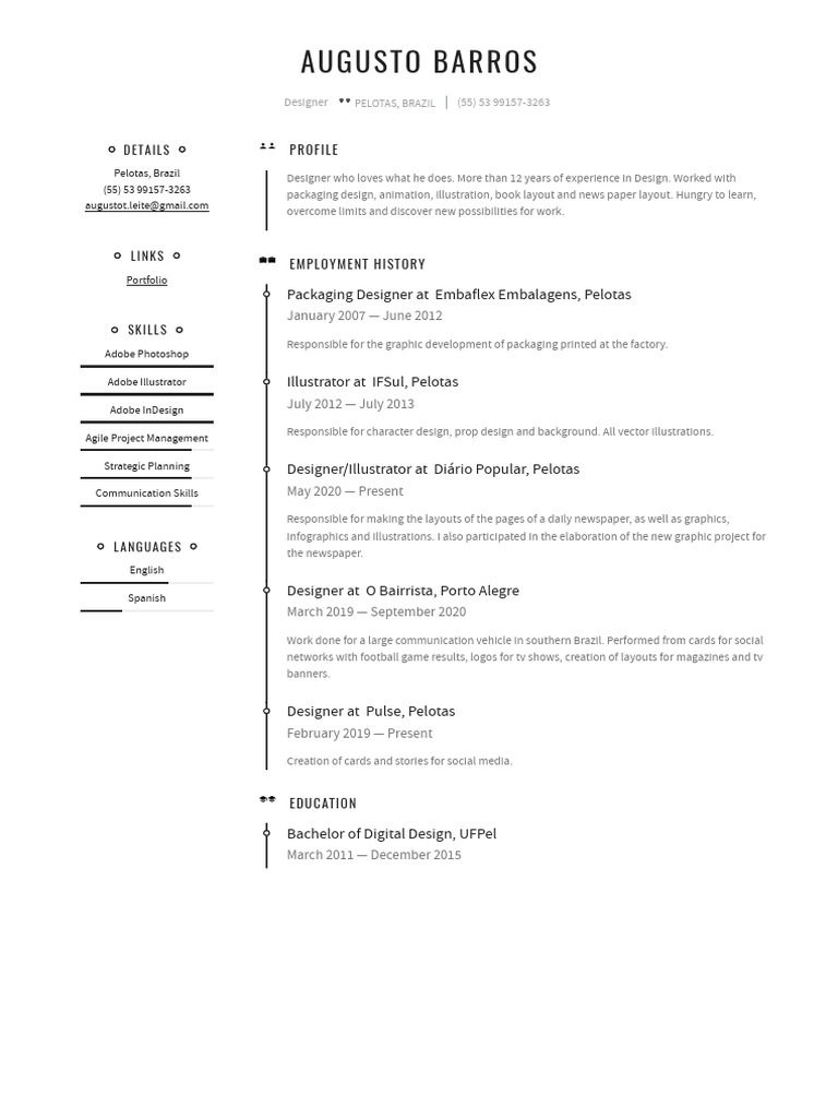 RESUMÉ Augusto Barros Designer Illustrator | PDF