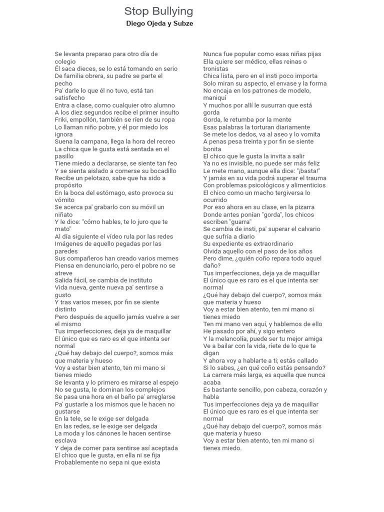 canción stop bullying | PDF