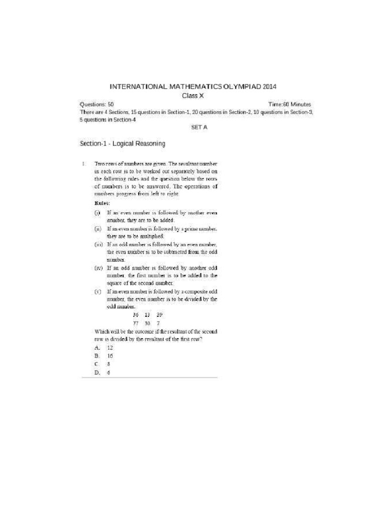 IMO-Class-10-Paper-2014 | PDF