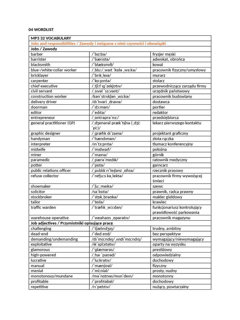 Unit 04 Wordlist | PDF | Employment Compensation | Labor Unit 04 Wordlist | PDF | Employment Compensation | Labor