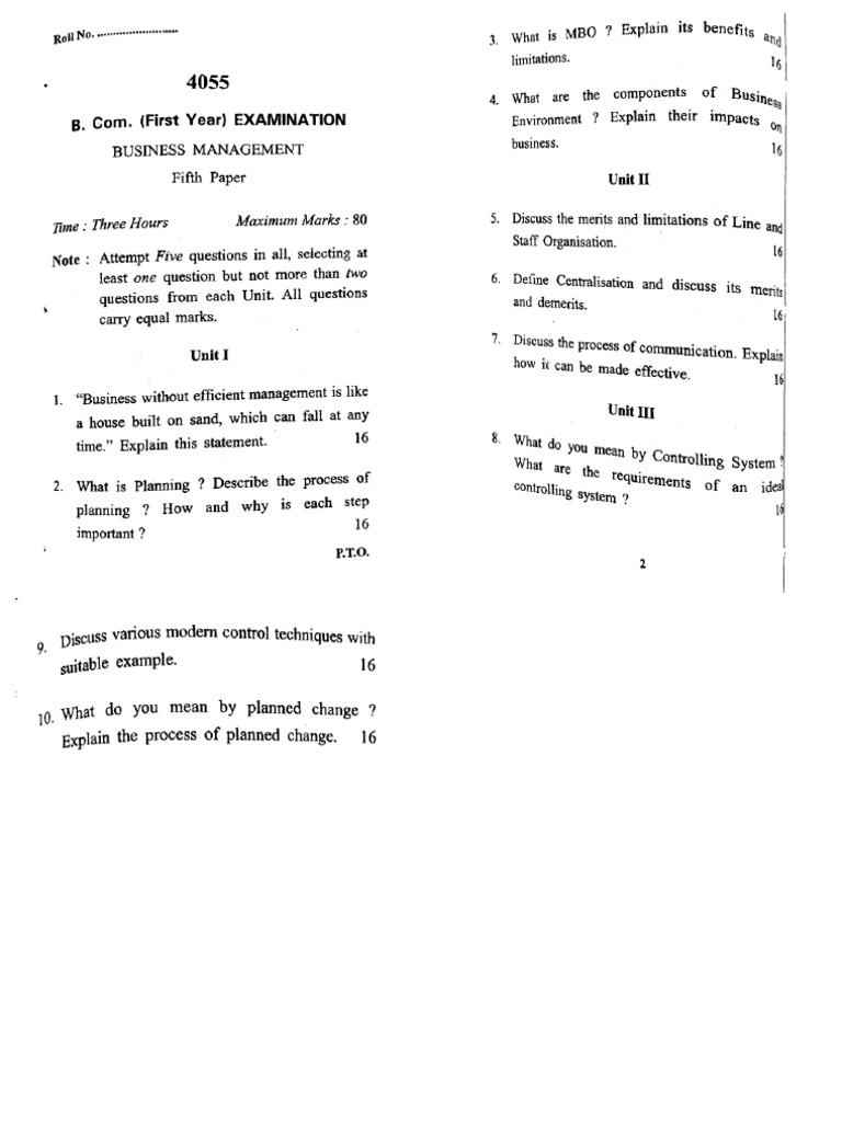 Bcom 1 Year Business Management 4055 Dec 2021 | PDF