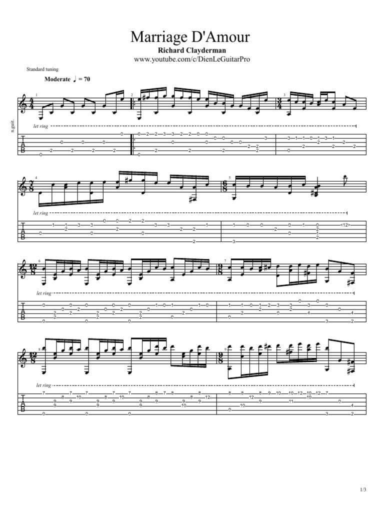 Richard Clayderman - Mariage D'amour - Guitar Tab | PDF