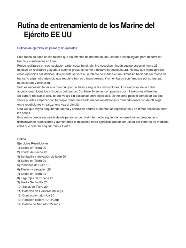 Rutina de Entrenamiento de Los Marine | PDF