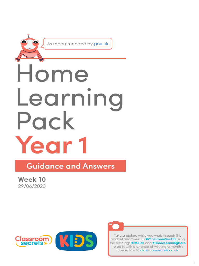 Year 1 Week 10 Home Learning Pack Guidance and Answers | PDF