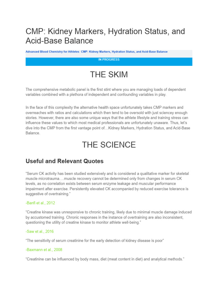 CMP - Kidney Markers, Hydration Status, and Acid-Base Balance | PDF ...