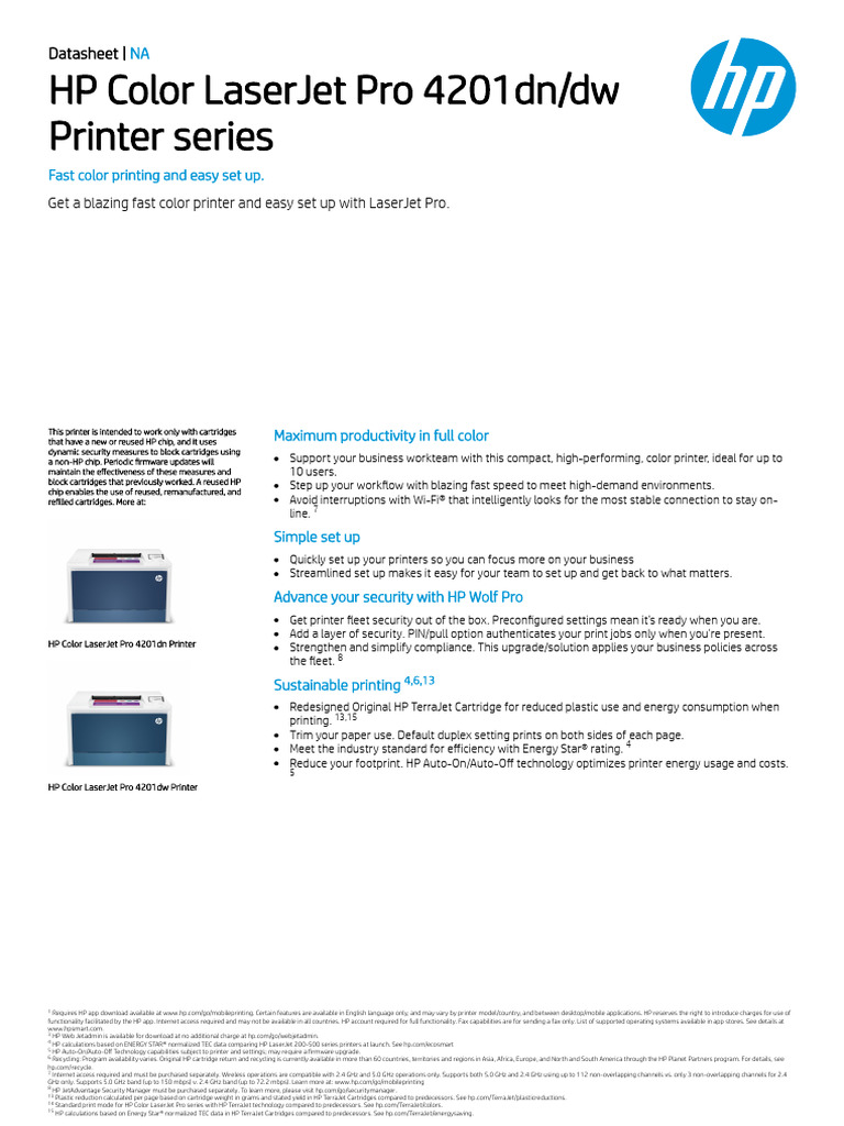 HP Color LaserJet Pro 4201dw Datasheet | PDF