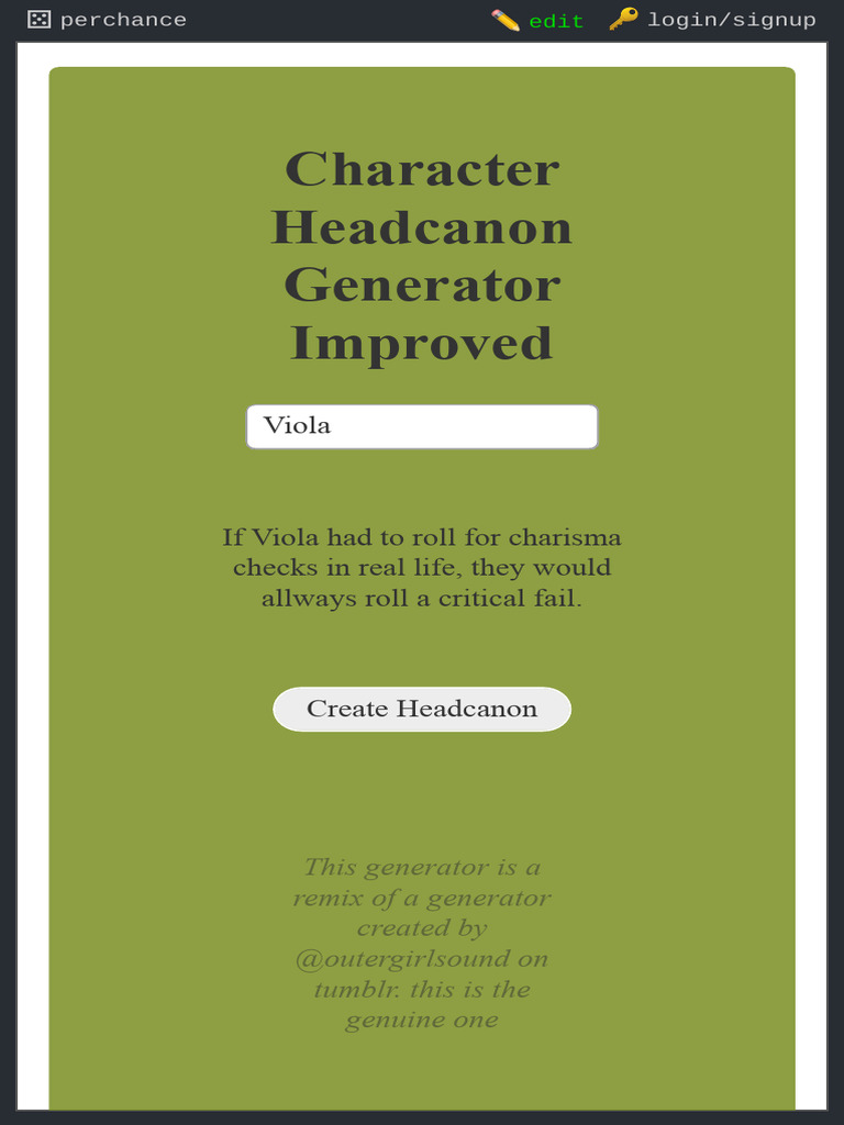 Character Headcanon Generator Improved Perchance | PDF