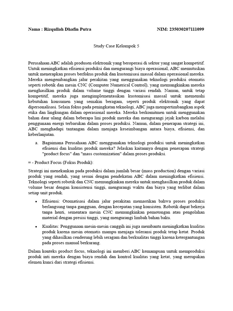 Study Case Kelompok 5 - Rizqullah Dhafin Putra - 235030207111099 | PDF