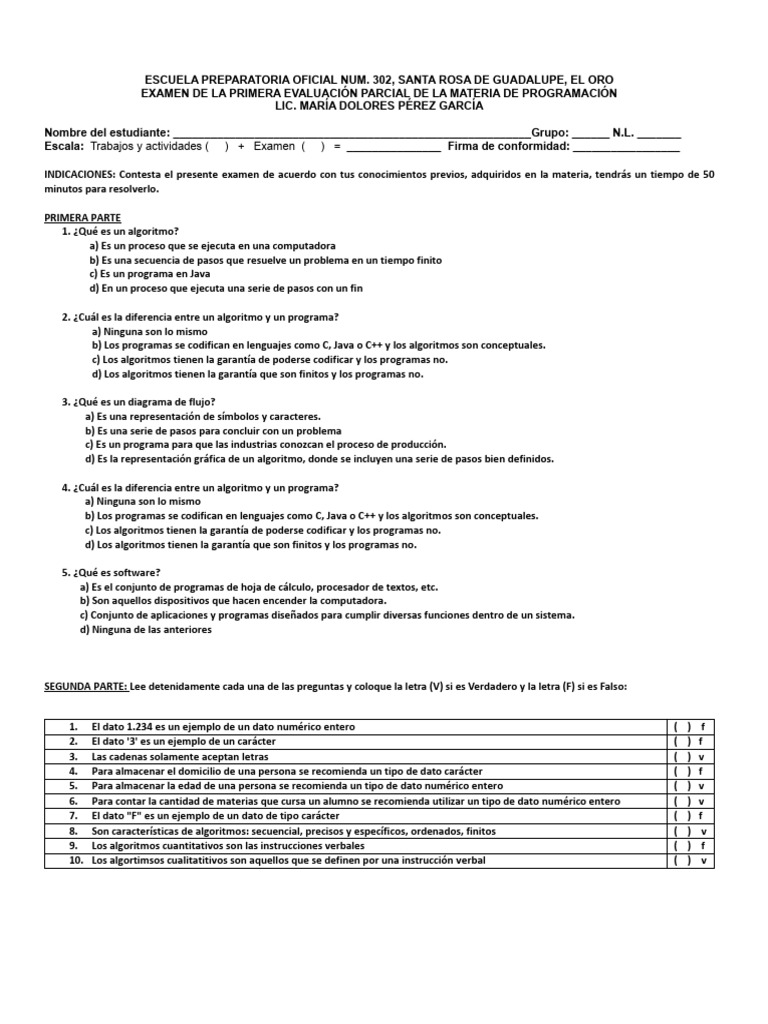 Examen Introduccion Programacion 1er Parcial | PDF