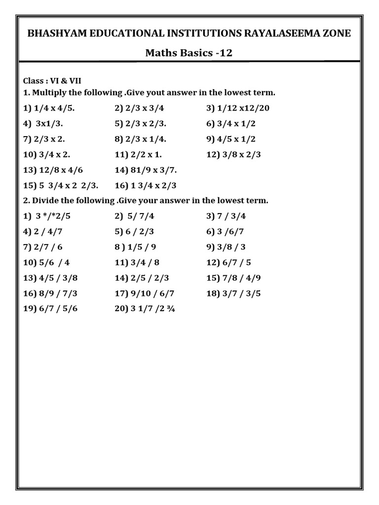 Maths Basic Work Sheet -12 | PDF