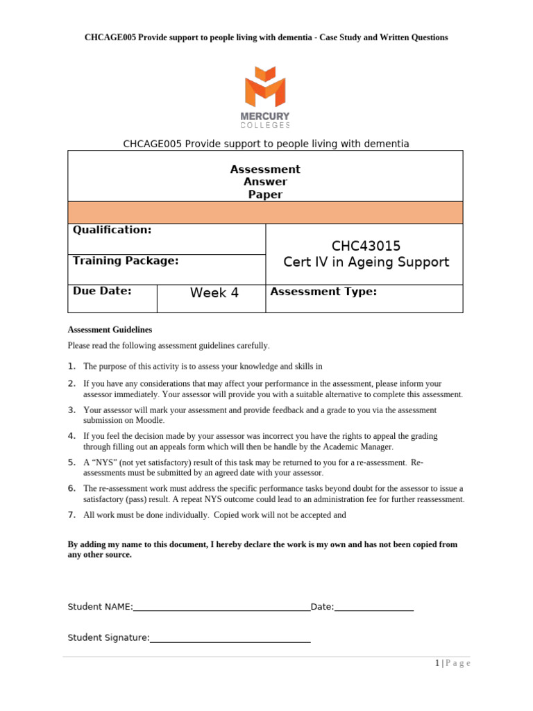 CHCAGE005 Assessment Task Answer - Paper and Question - Paper | PDF