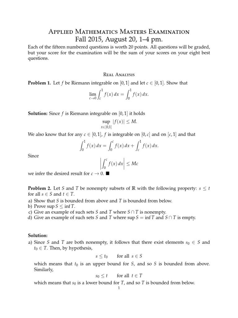 Masters Exam AM Fa15 With Solutions | PDF