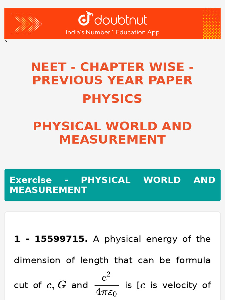Neet Chapter Wise Previous Year Paper Class 12 Physics Physical World and Measurement Doubtnut ...