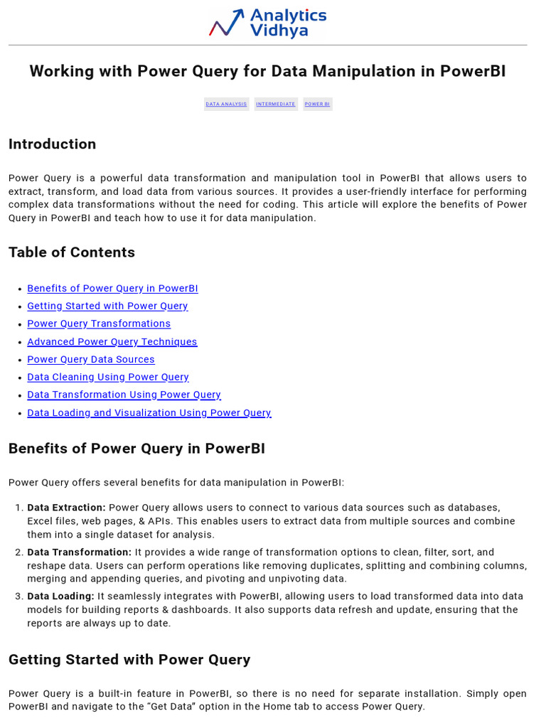 Working with Power Query for Data Manipulation in PowerBI | PDF