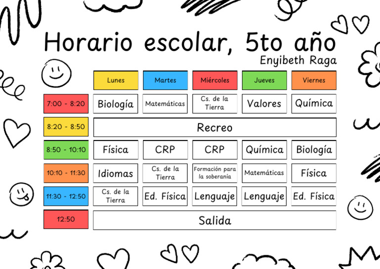 Horario Escolar Infantil Doodle Colorido | PDF